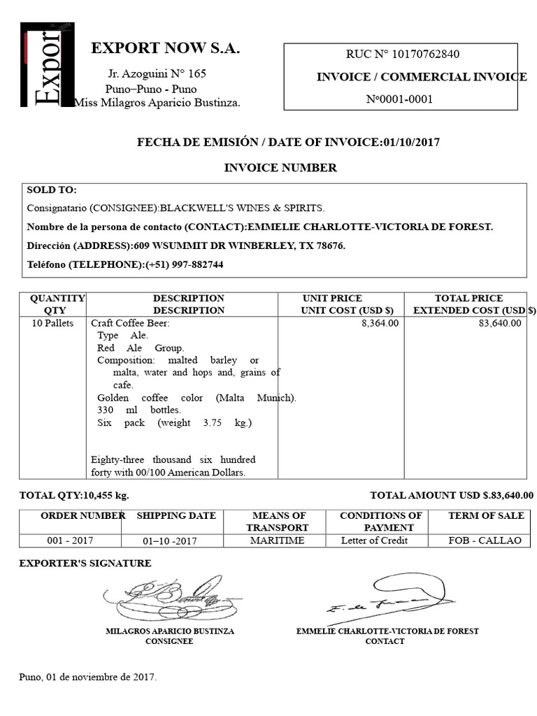 Export Now Sa Commercial Invoice | PDF | Beer | Ale
