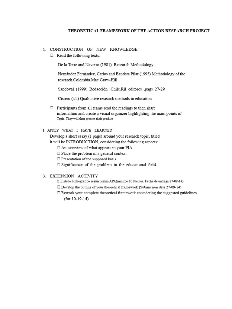Theoretical Framework of the Action Research Project | PDF
