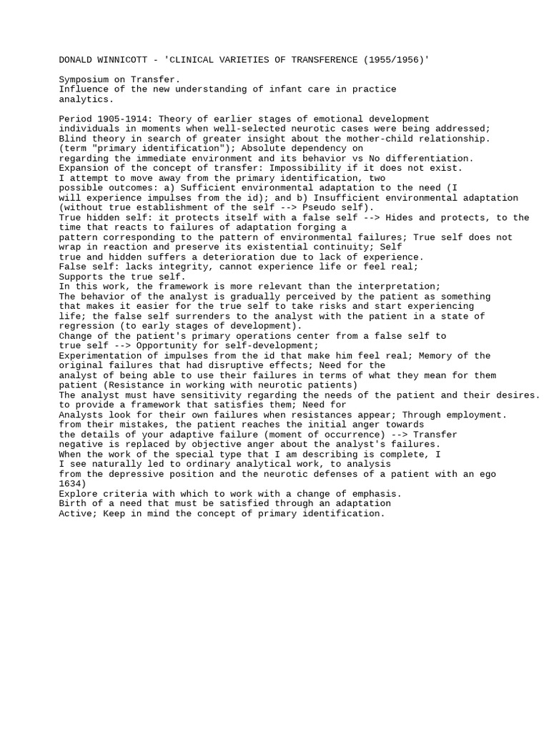 Winnicott on Transference and Self-Development | PDF | Psychoanalysis ...