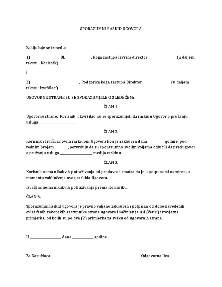 Sporazumni Raskid Ugovora1 | PDF