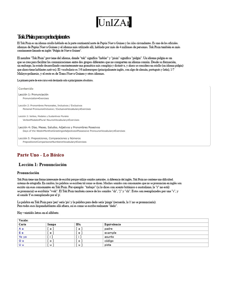 Tok Pisin para Principiantes Parte 1 | PDF | Plural | Pronombre