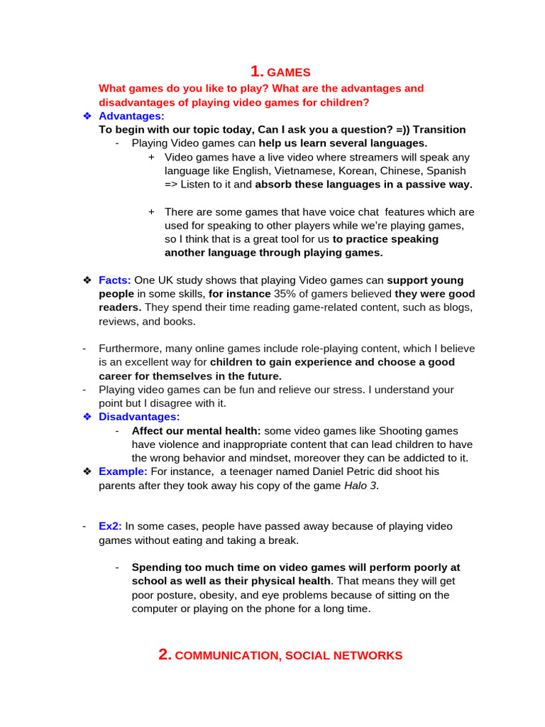 Ideas Speaking Topics-final Exam | PDF | Video Games | Social Media