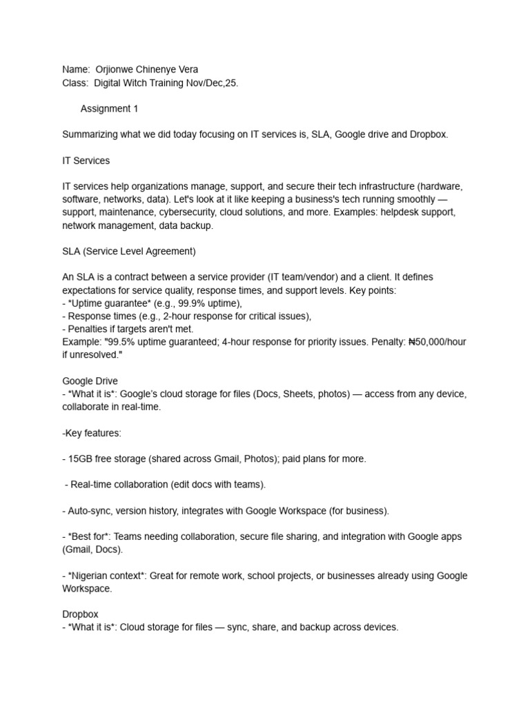 Digital Witch Assignment 1 (3) | PDF | Computer File | Service Level Agreement