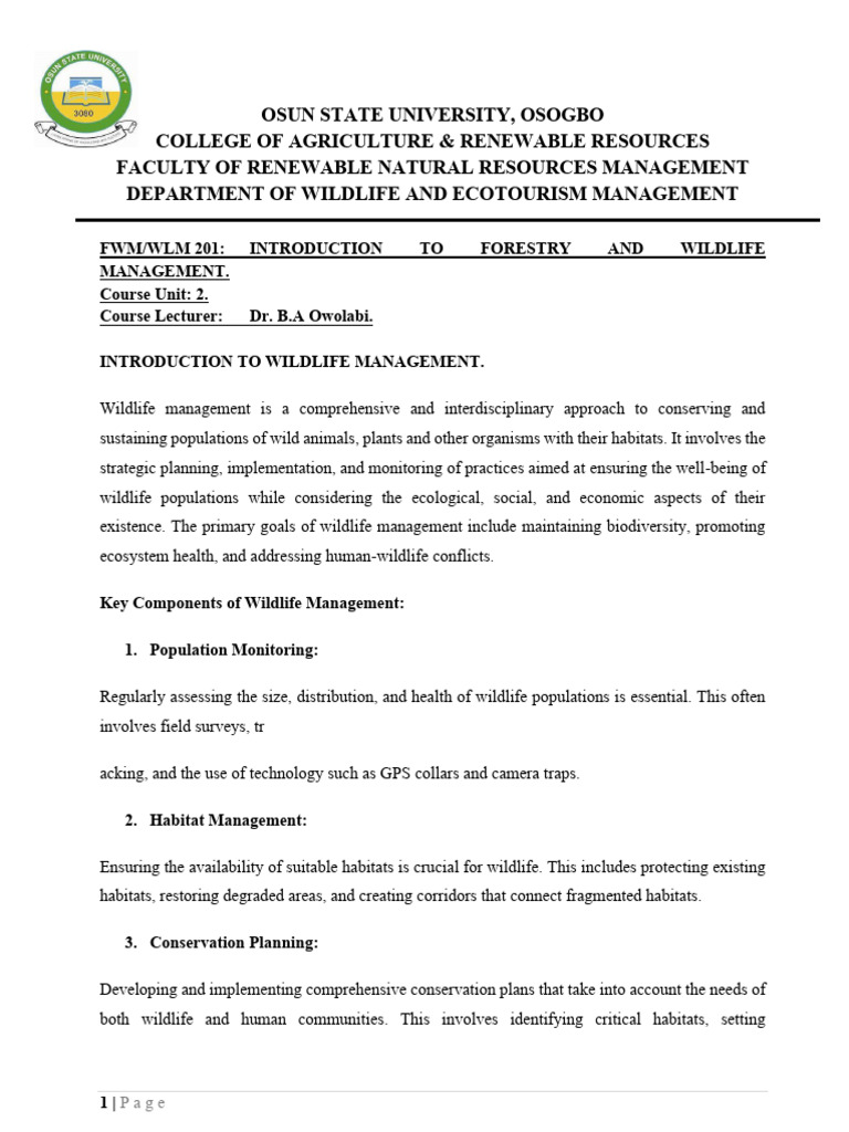 Wildlife Management Overview and Importance | PDF | Biodiversity ...