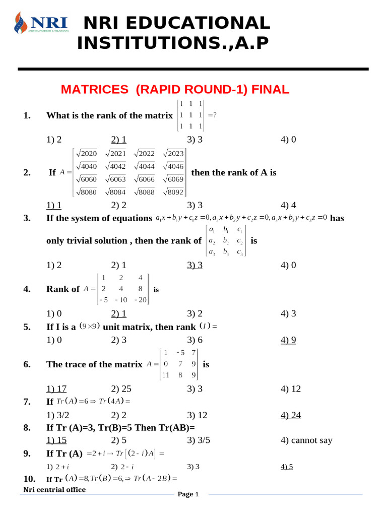 2) Matrices & Determinants (Final) Sir | PDF | Matrix (Mathematics ...