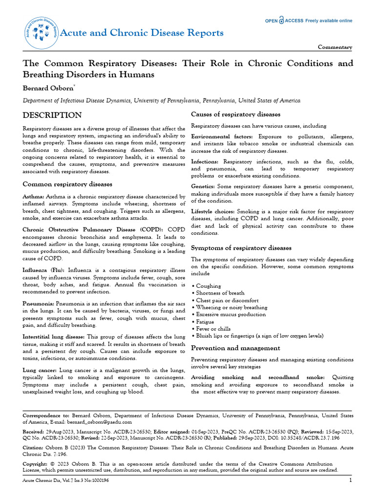 The Common Respiratory Diseases Their Associated Causes Symptoms and ...
