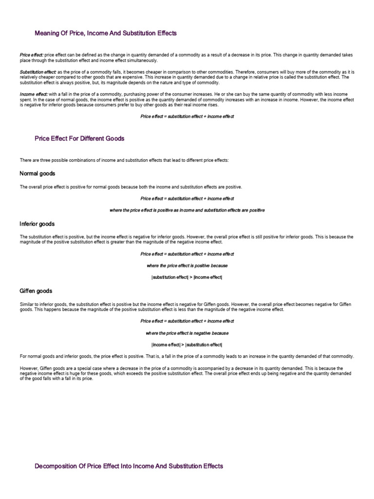 Income and Substitution Effects JR Hicks and Slutsky Methods | PDF ...