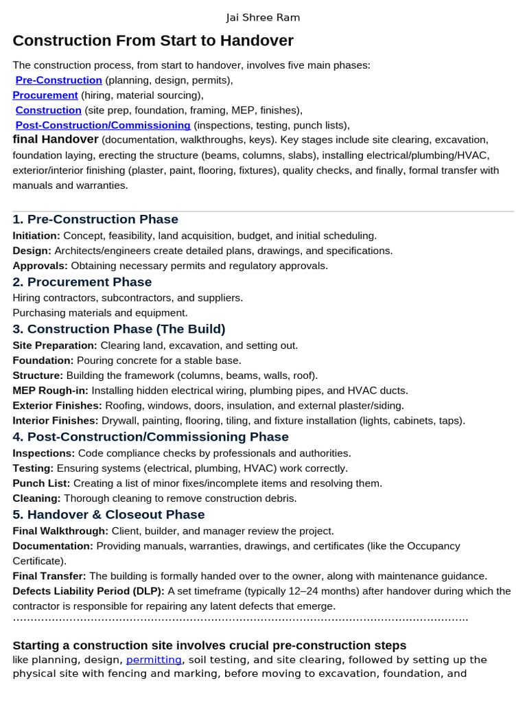 Construction From Start To Handover | PDF | Computer Aided Design | Drawing