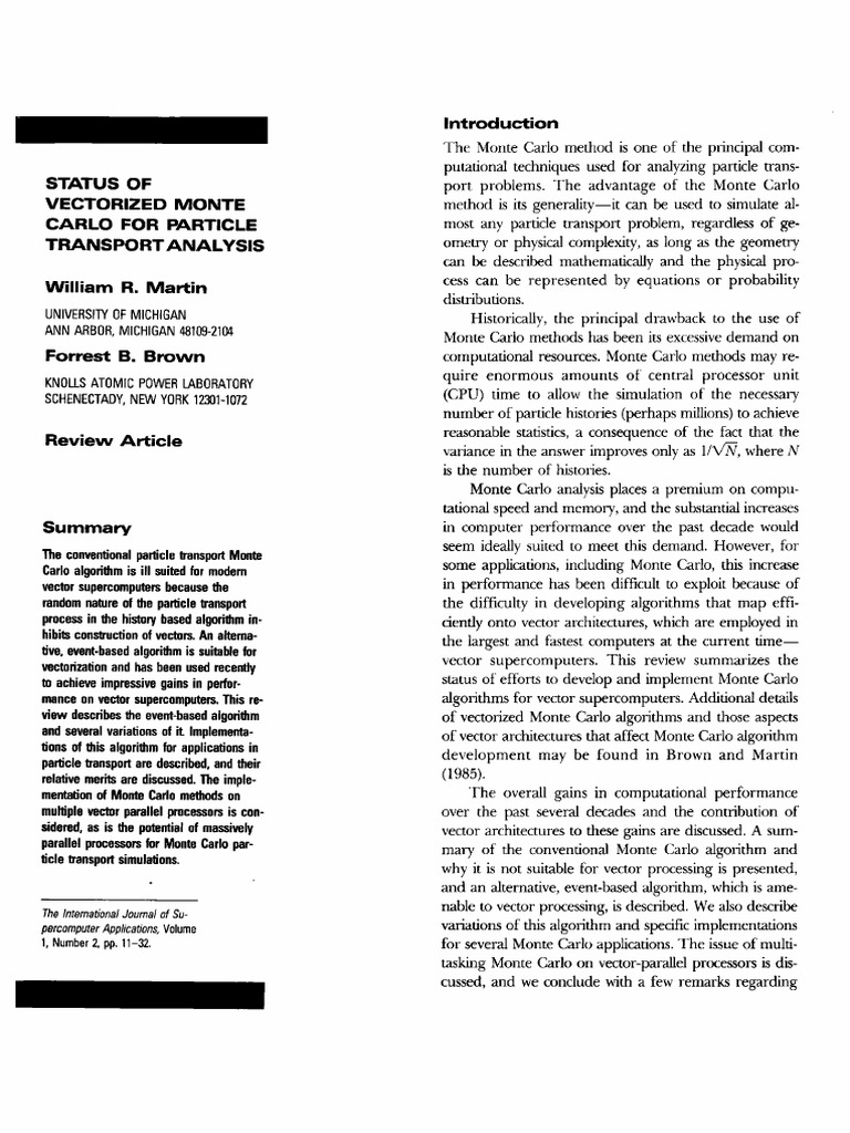 Status of Vectorized Monte Carlo For Particle Transport Analysis | PDF ...