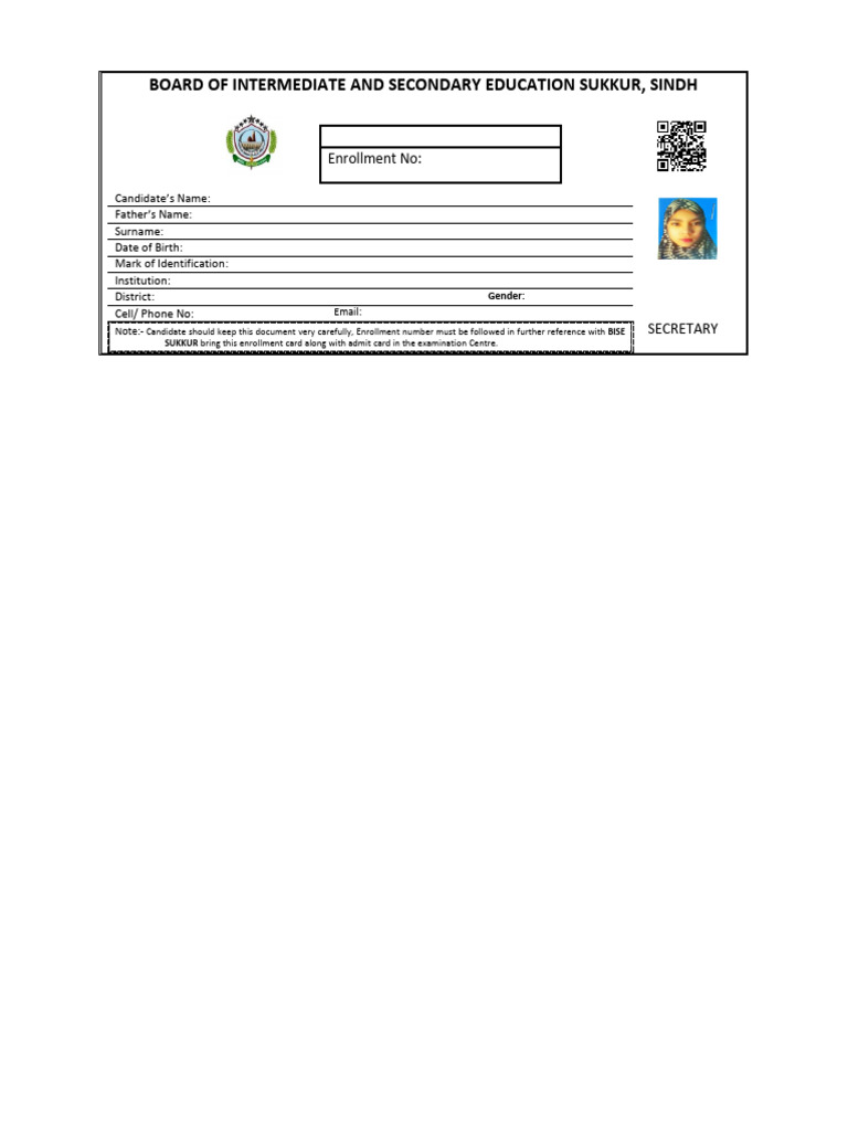 SSC-I Enrollment Card 2025-26 | PDF