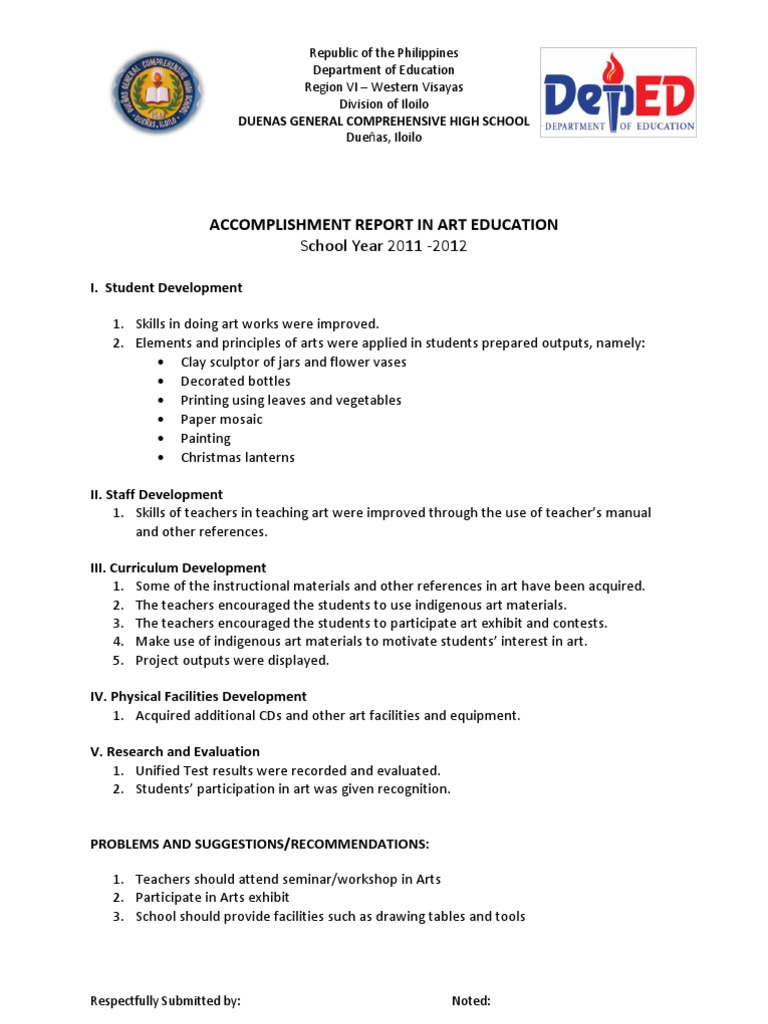Accomplishment Report in ART | PDF