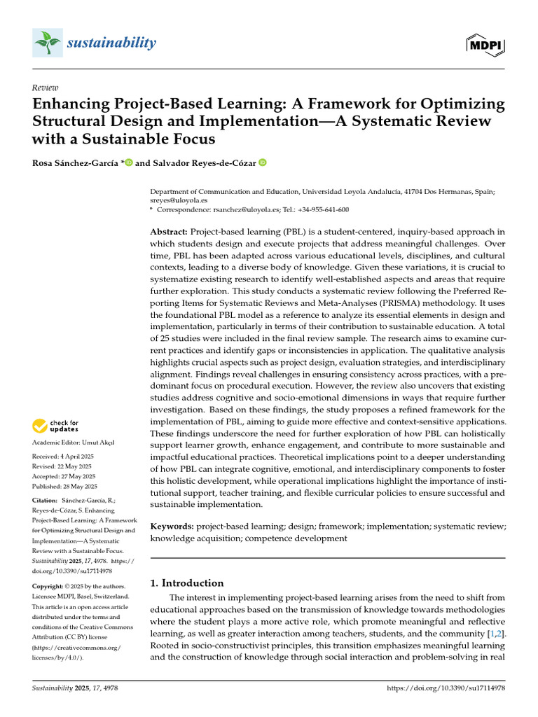 Optimizing Project-Based Learning Framework | PDF | Systematic Review ...