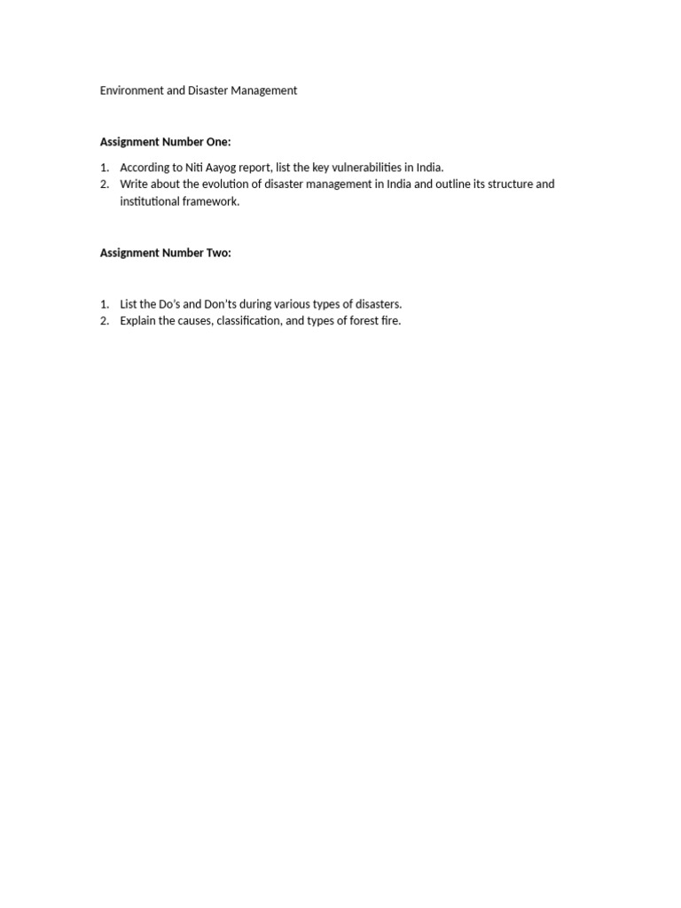 Environment and Disaster Management Assignment Questions | PDF