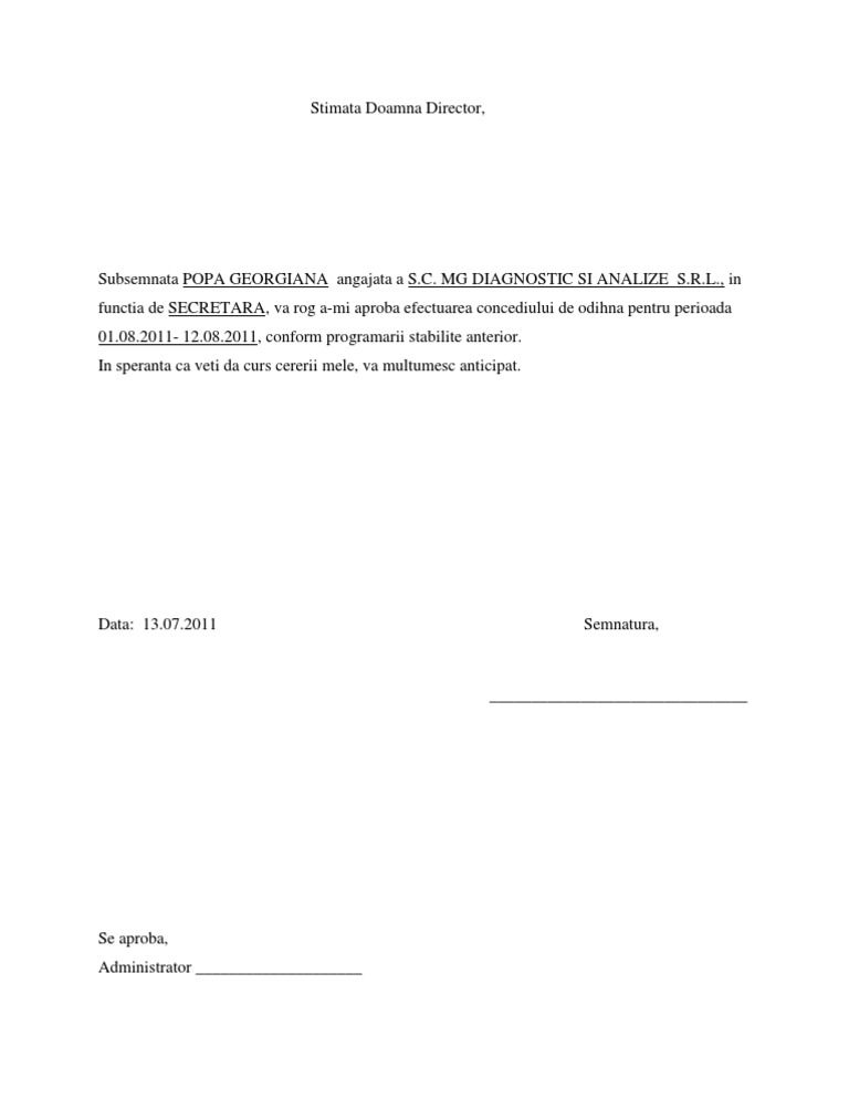 Model Cerere Concediu Odihna