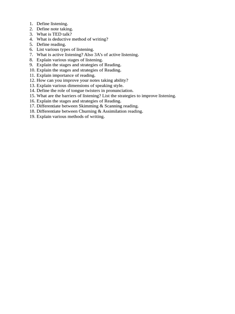 Listening, Reading, and Writing Techniques | PDF