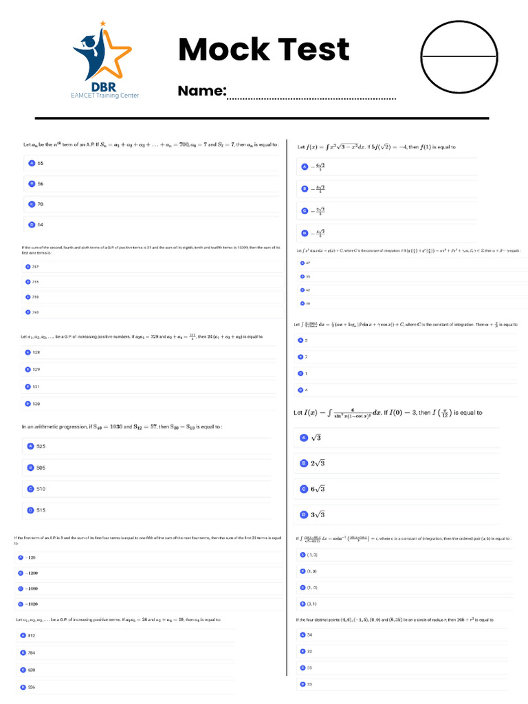 EAMCET Mock Test Practice Paper | PDF