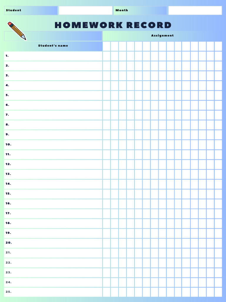 Homework Record Checklist Document in Light Blue and Grey Simple School ...