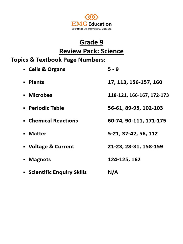 Science Review Pack_ Nov 2025 | PDF | Chemical Reactions | Cell (Biology)