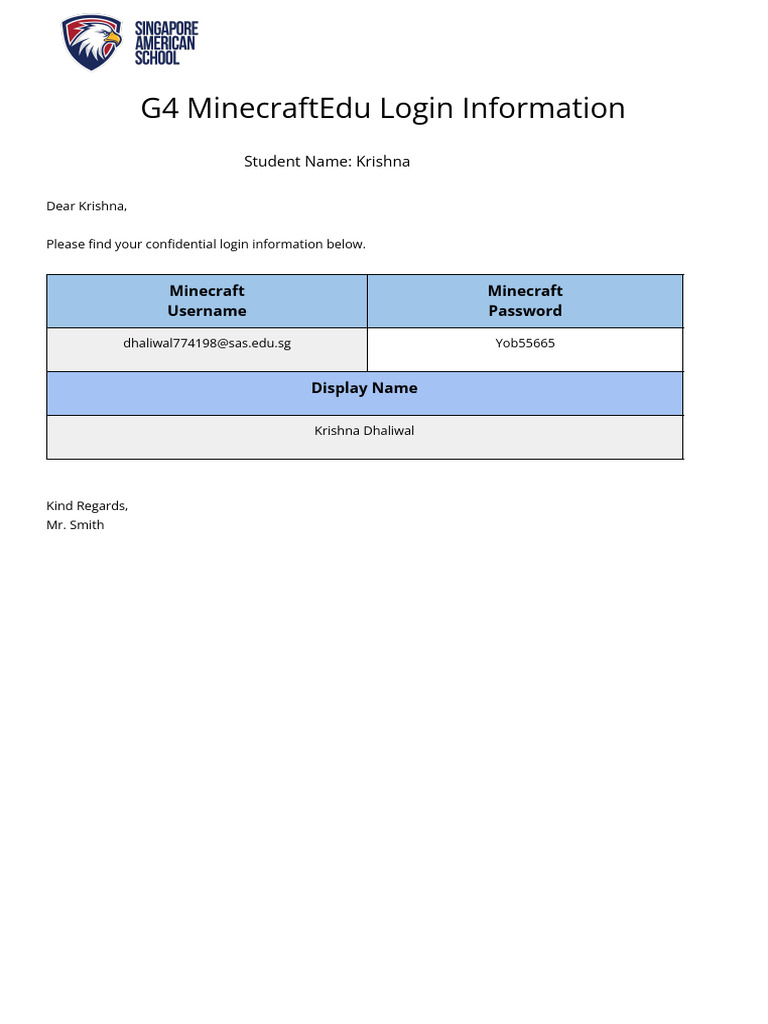 MinecraftEdu Login Info for Krishna | PDF