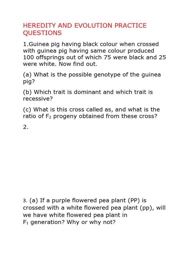 Heredity and Evolution Practice Questions | PDF | Dominance (Genetics ...
