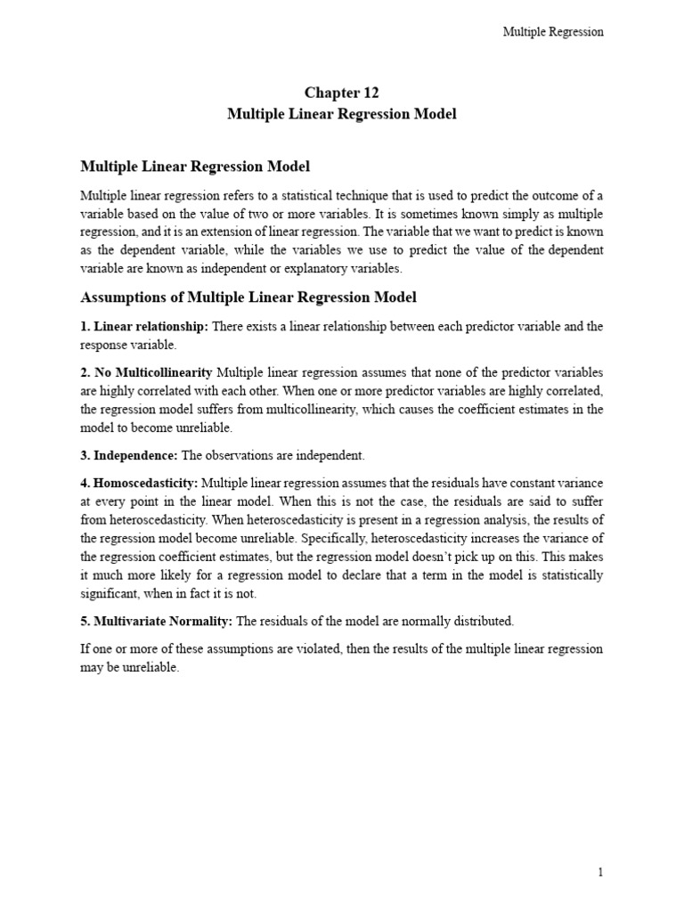 Multiple Linear Regression Model Fall 26 | PDF | Linear Regression ...