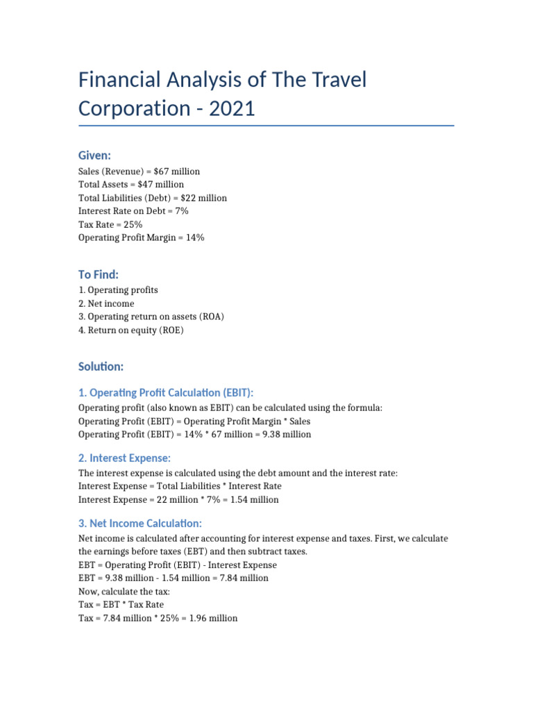 Travel Corp Financial Analysis 2021 | PDF