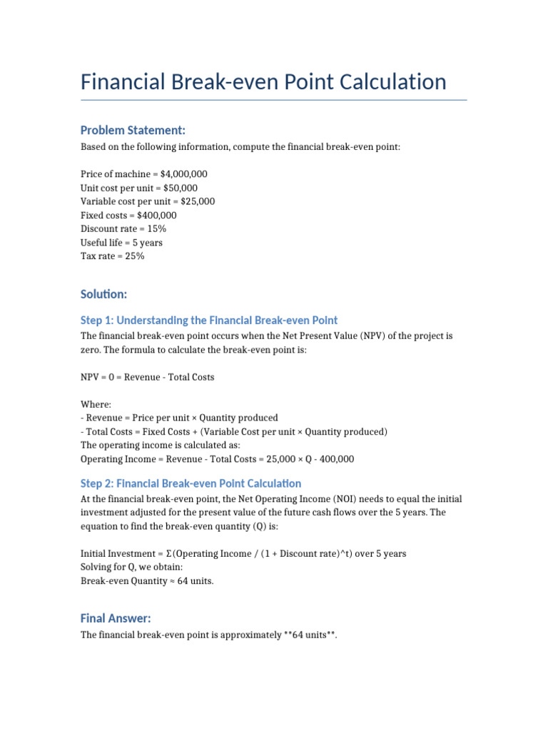 Financial Break-even Point Analysis | PDF