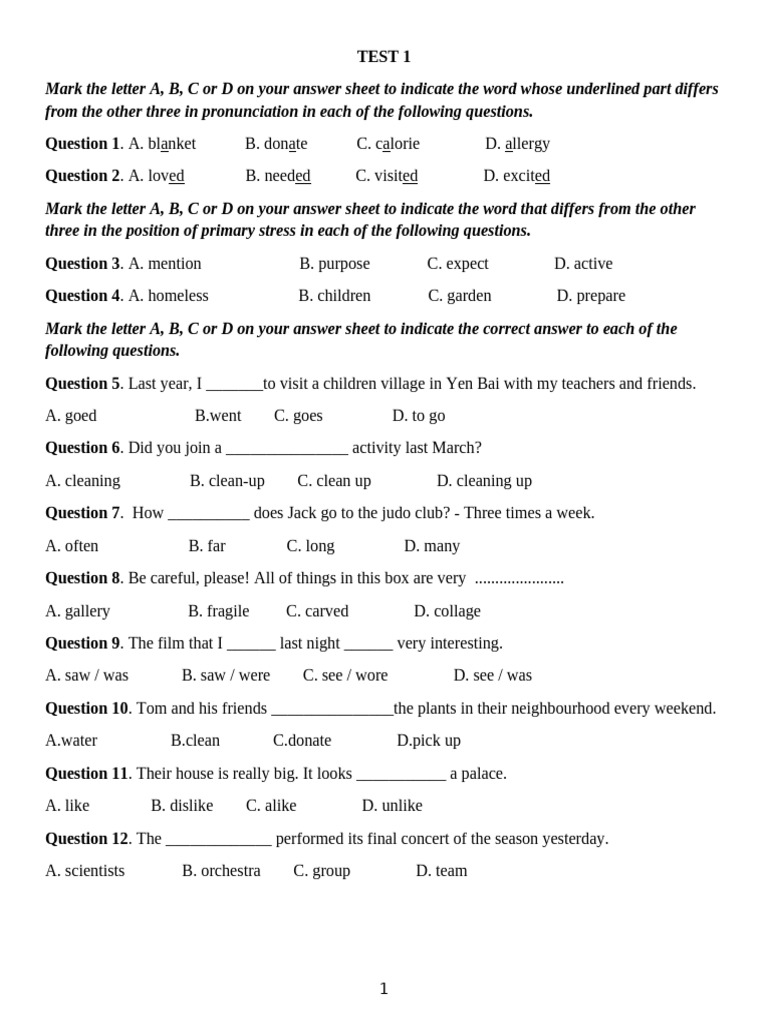 Pronunciation and Vocabulary Test | PDF | Healthy Diet | Foods