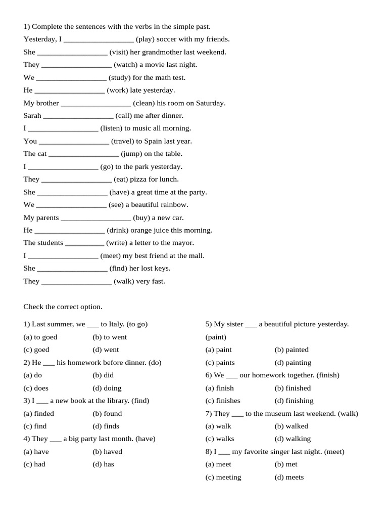 Simple Past Tense Exercises | PDF | Syntax | Linguistics
