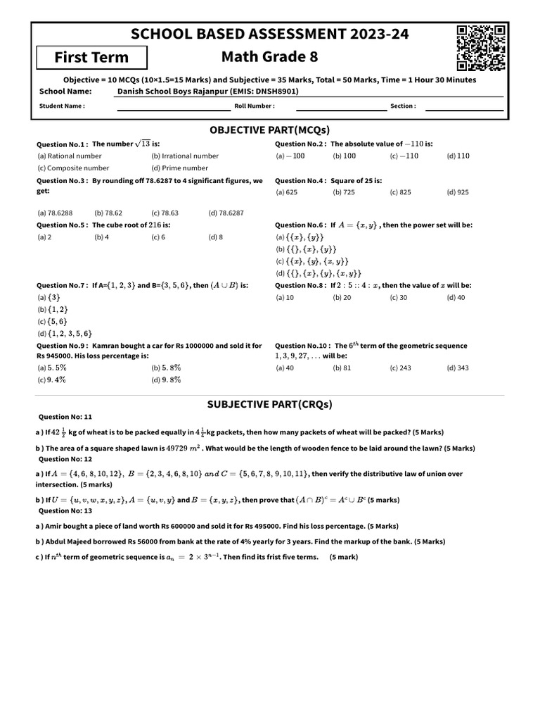 Math 8th Ist Term | PDF | Discrete Mathematics | Number Theory