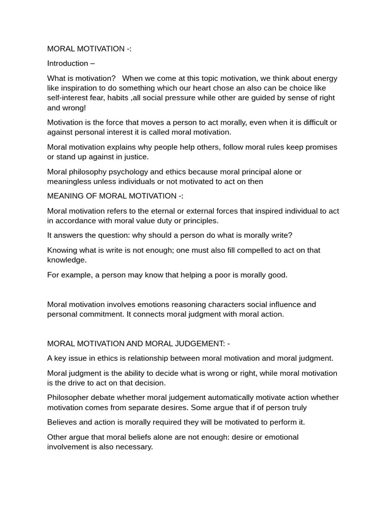 Moral Motivation Assignment | PDF | Motivation | Motivational