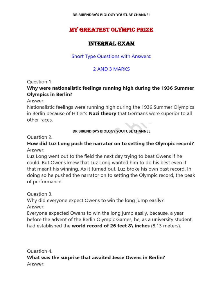 Jesse Owens and Luz Long: Olympic Rivalry | PDF