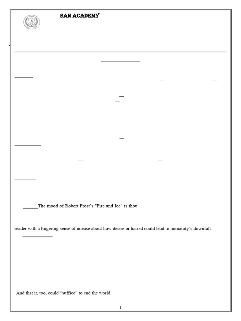 5. Cl x - Eng- Sm - Poem-2 Fire and Ice | PDF | Hatred | Poetry