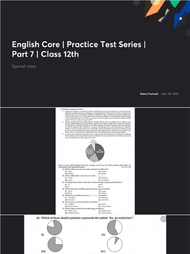 English Core Practice Test Series Part 7 Class 12th No Anno | PDF