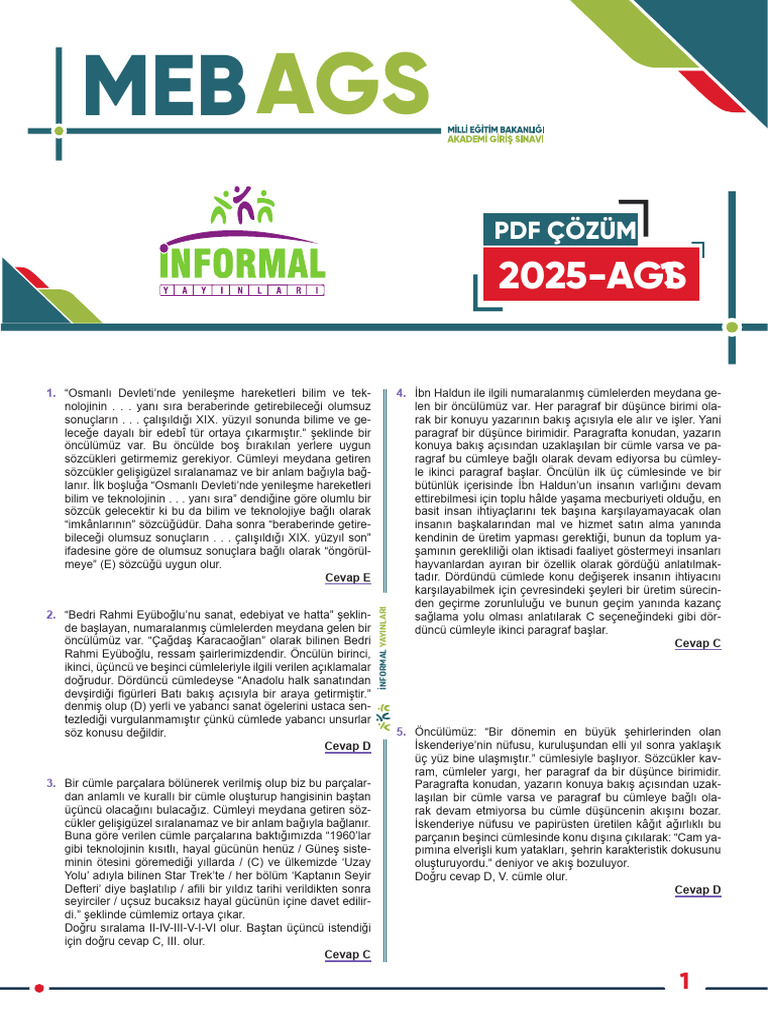 2025 - MEB AGS TIPKI BASIM ÇÖZÜMLERİ ZT V3 SBV501 | PDF