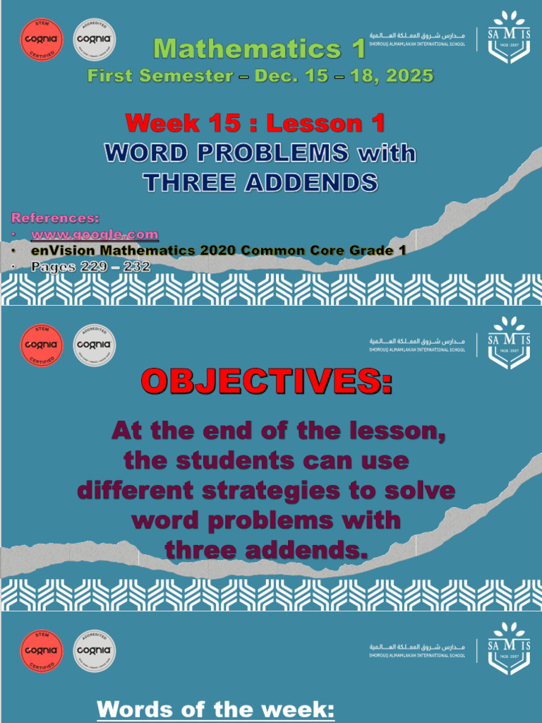 Word Problems with Three Addends | PDF