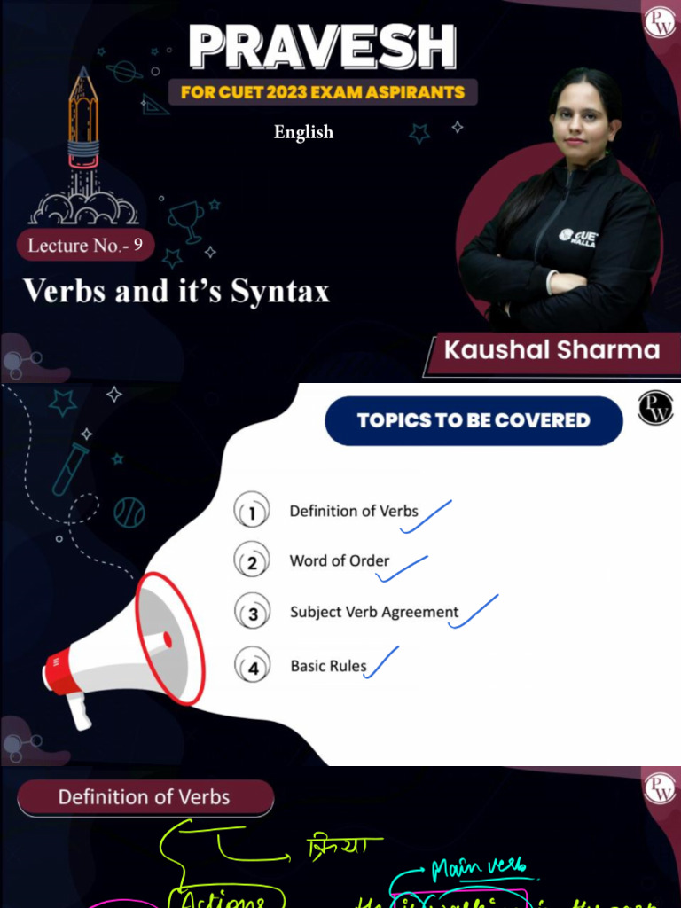 Grammar 09 Class Notes Verbs Pravesh Batch for CUET English 1 | PDF