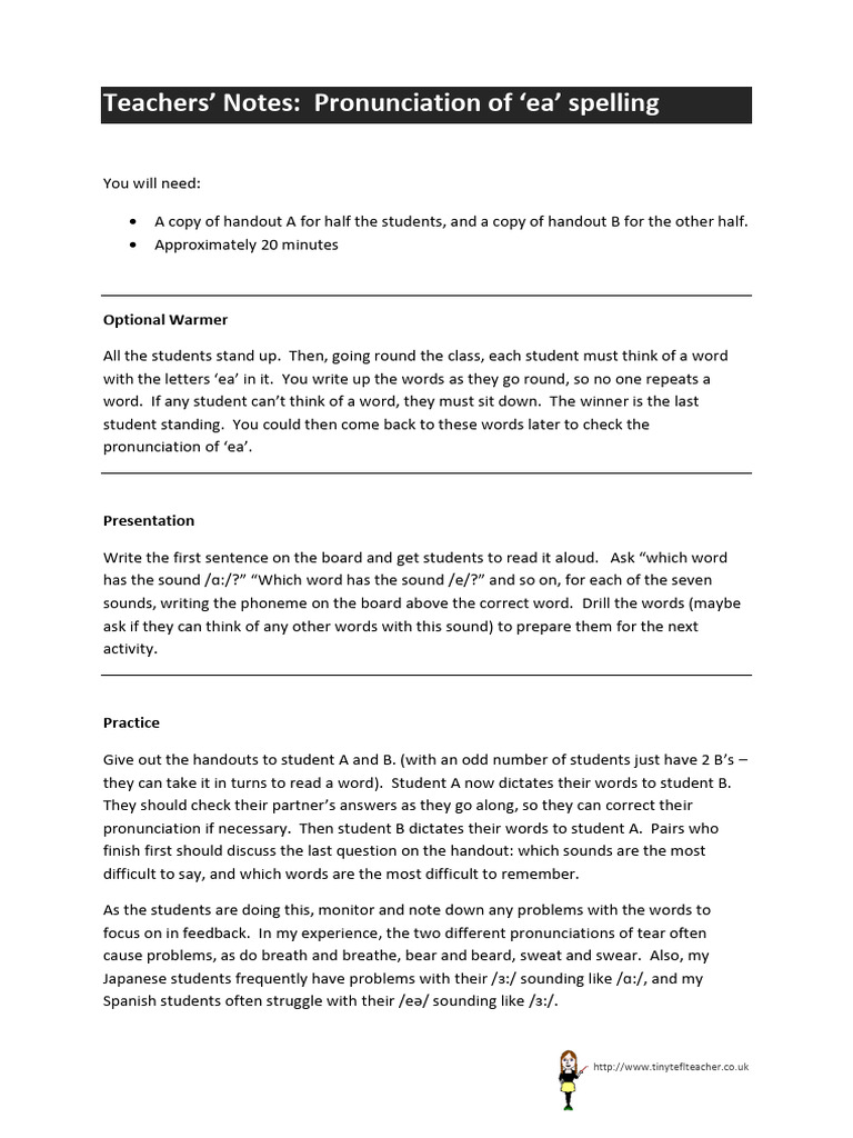 Pronouncing 'ea' Spelling Guide | PDF | Human Communication | Linguistics