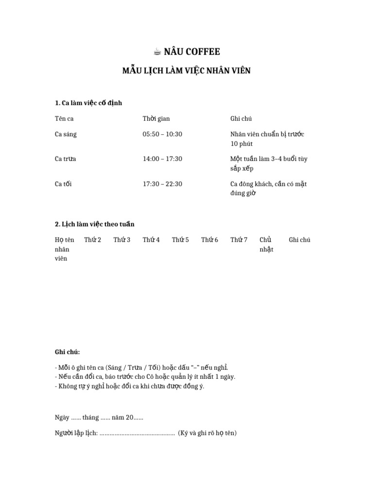 Mau Lich Lam Viec Nau Coffee | PDF