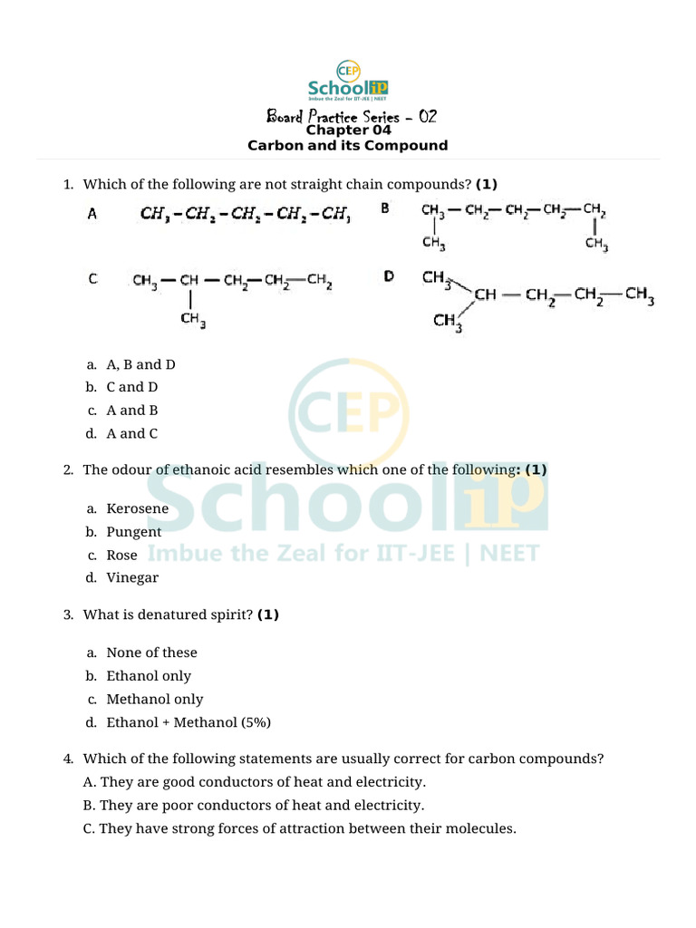 Chapter 04 Carbon and Its Compound Test Paper 02 | PDF | Acetic Acid ...