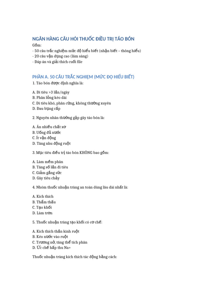 Ngan Hang Cau Hoi Thuoc Tao Bon Hoan Chinh | PDF