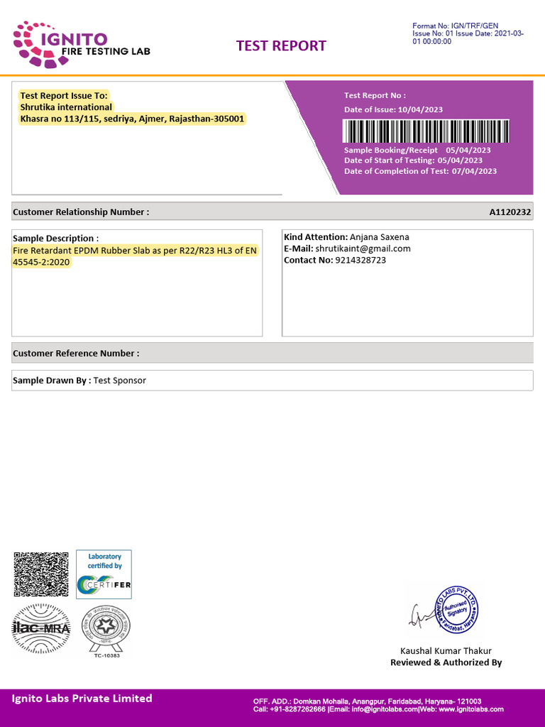 Fire Retardant EPDM Rubber Test Report | PDF