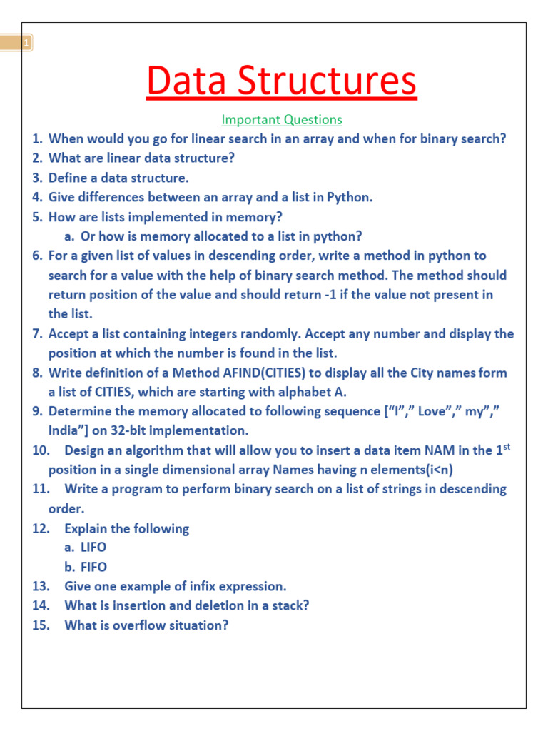 Data Structures: Key Concepts & Questions | PDF | Theoretical Computer ...