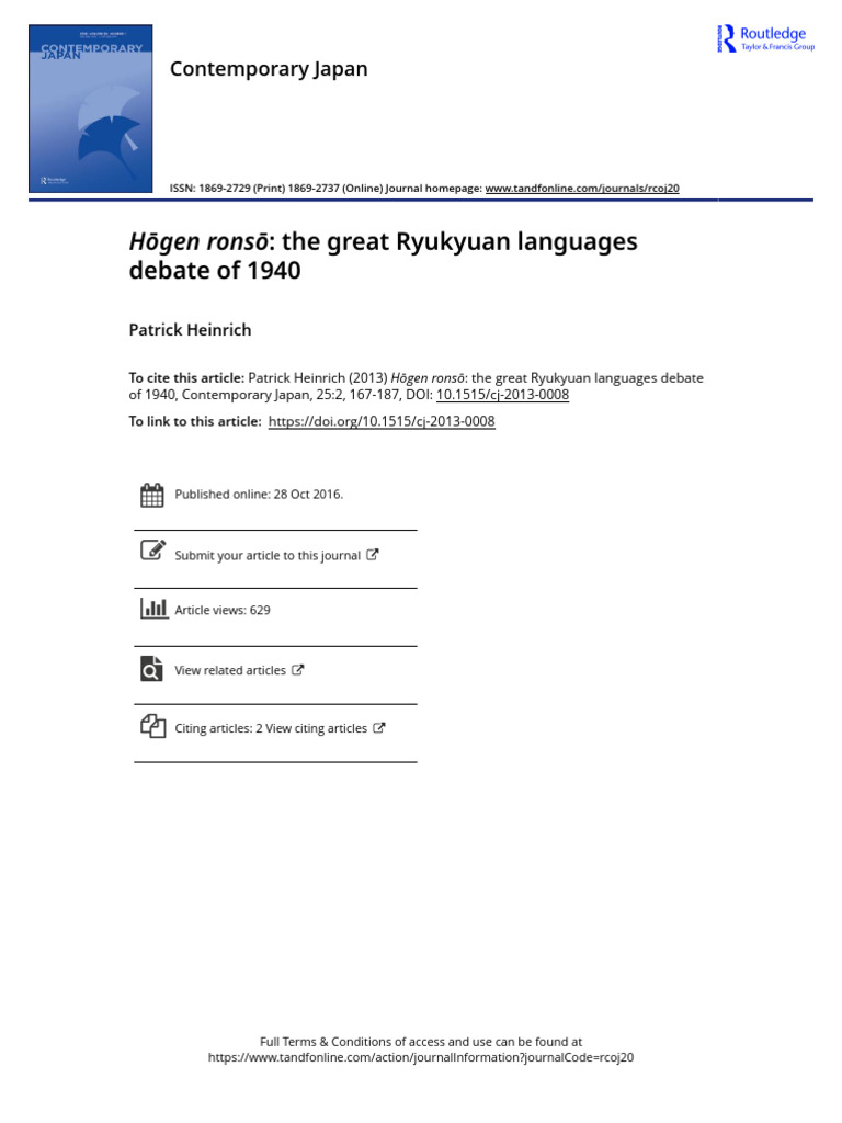Hōgen Ronsō: The Great Ryukyuan Languages Debate of 1940 | PDF ...