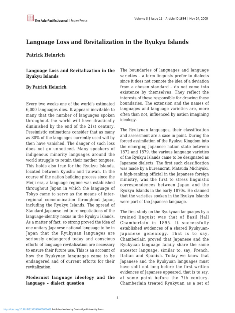 language-loss-and-revitalization-in-the-ryukyu-islands | PDF | Okinawa ...
