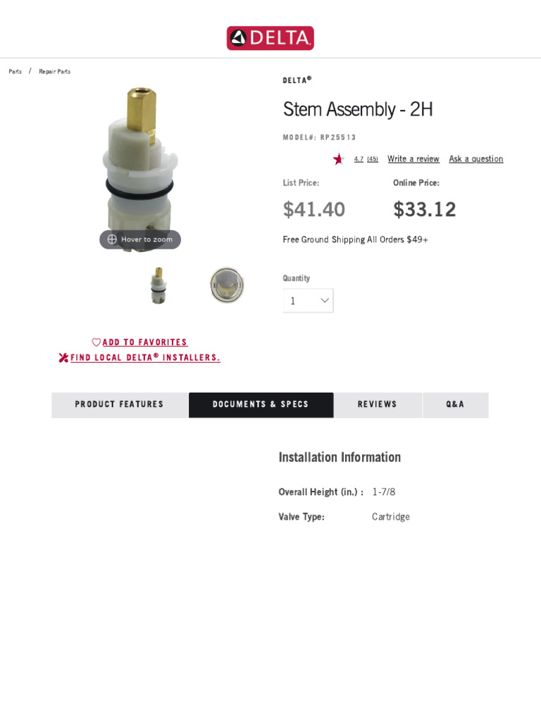 Stem Assembly - 2H RP25513 _ Delta Faucet | PDF