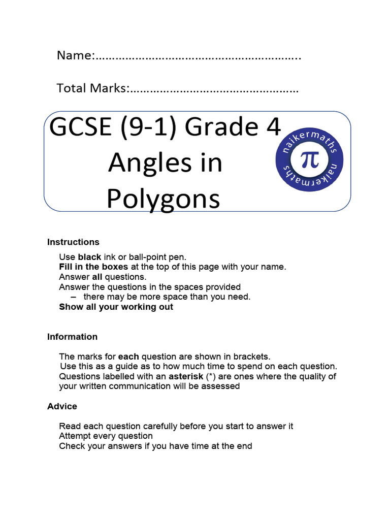 GCSE Polygon Angles Practice Questions | PDF | Polygon | Convex Geometry