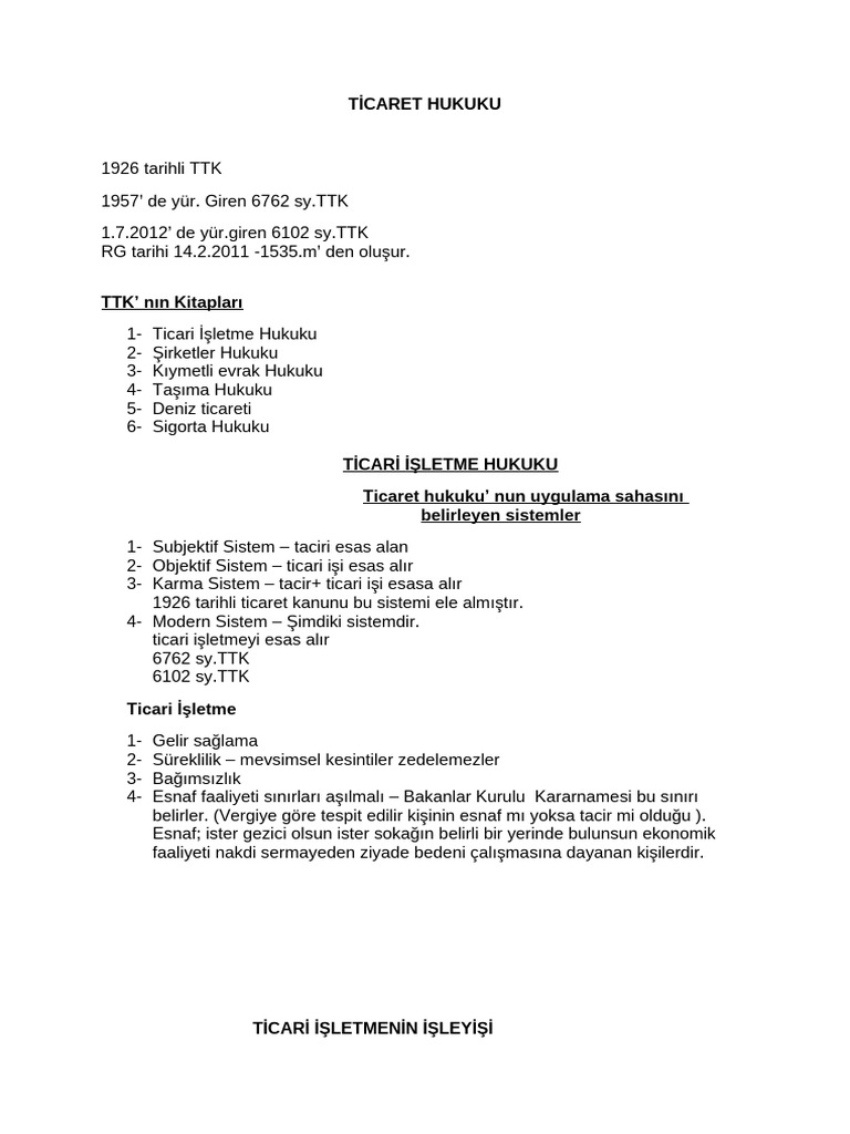 Ti̇cari̇ İşletmeni̇n Tanimi, Ti̇cari̇ İşletmeni̇n Devri̇, Merkez | PDF