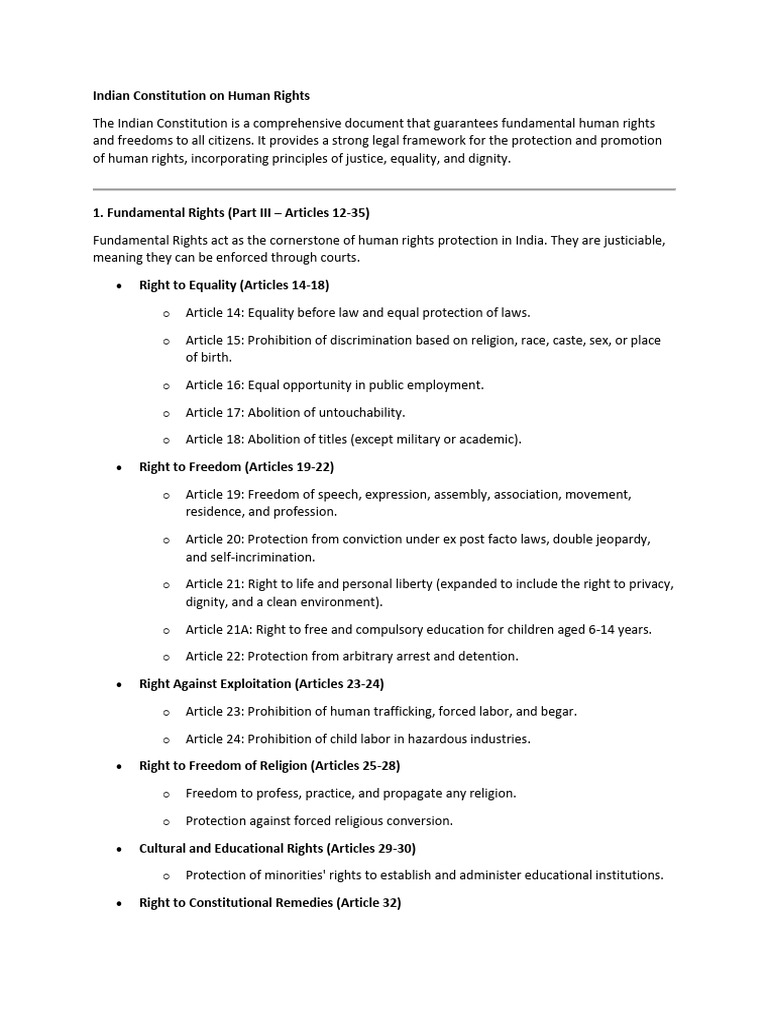 Indian Constitution and Human Rights | PDF | Justice | Crime & Violence