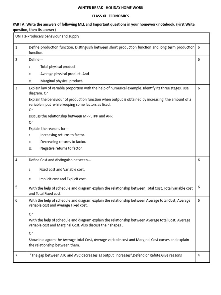 Holiday Homework ECONOMICS | PDF | Supply (Economics) | Economic ...